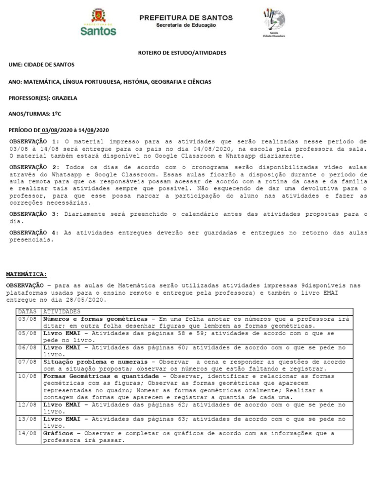 5 - Ativ. 1o C | PDF | Escrita | Livros