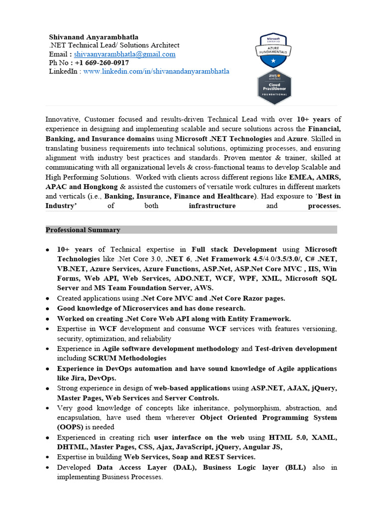 Resume Shivanand | PDF | Mongo Db | Microsoft Azure