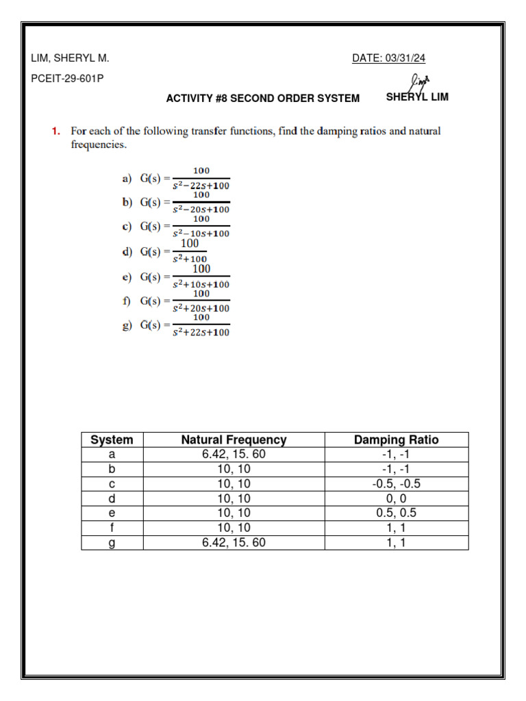 Second Order System Analysis in MATLAB | PDF