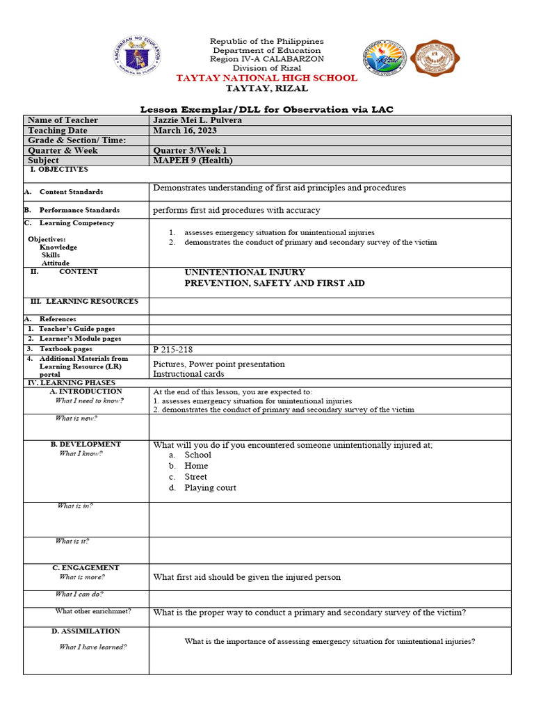 Sample Template - Lesson Exemplar For Co2 | PDF | Teachers | Learning