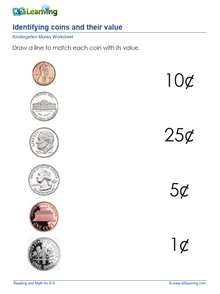 Kindergarten Money Match Coin To Value B | PDF