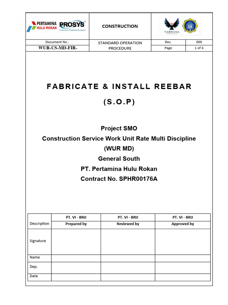 SOP - Fab. & Install Reebar | PDF