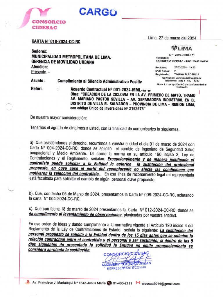 Carta N ° 18-2024-CC-RC | PDF | Finanzas y dinero