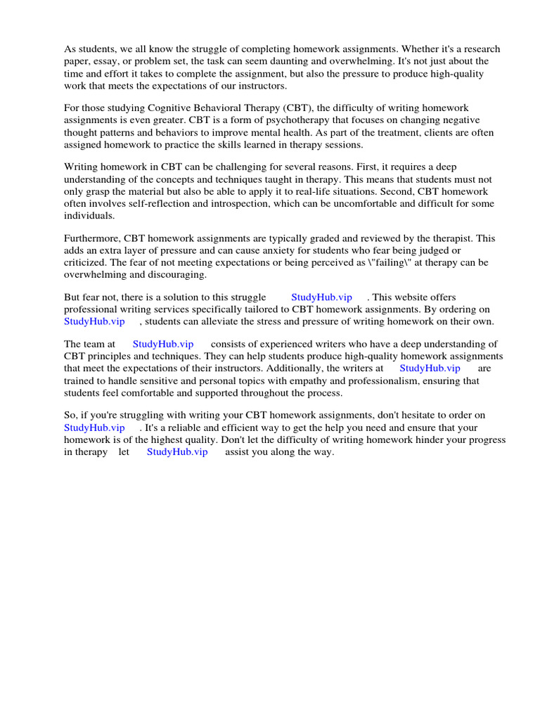 Reviewing Homework in Cbt | PDF | Cognitive Behavioral Therapy ...