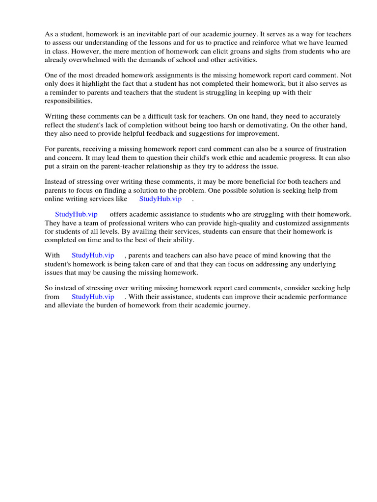 Missing Homework Report Card Comments | PDF | Homework | Leadership