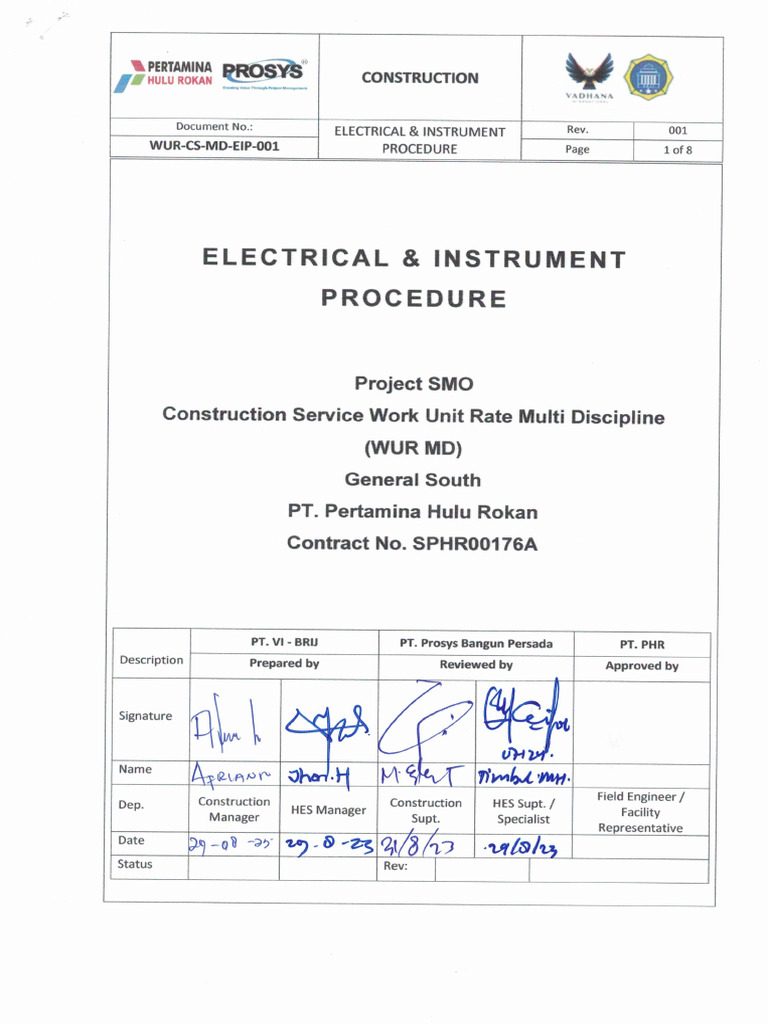 SOP Electrical & Instrument Procedure | PDF