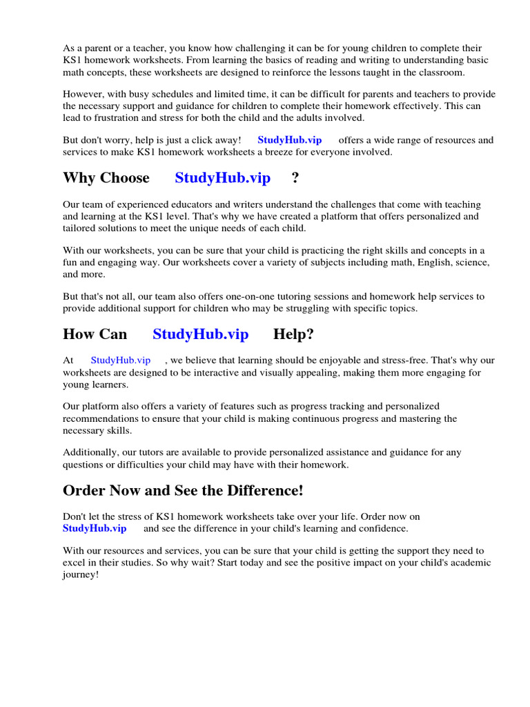Ks1 Homework Worksheets | PDF | Teachers | Worksheet