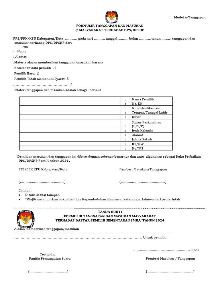 Formulir Tanggapan Dan Masukan | PDF