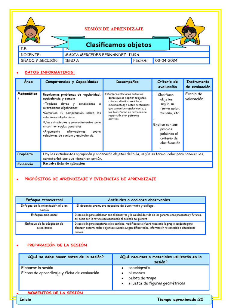 Sesion Mat Clasificamos Objetos | PDF | Evaluación | Aprendizaje