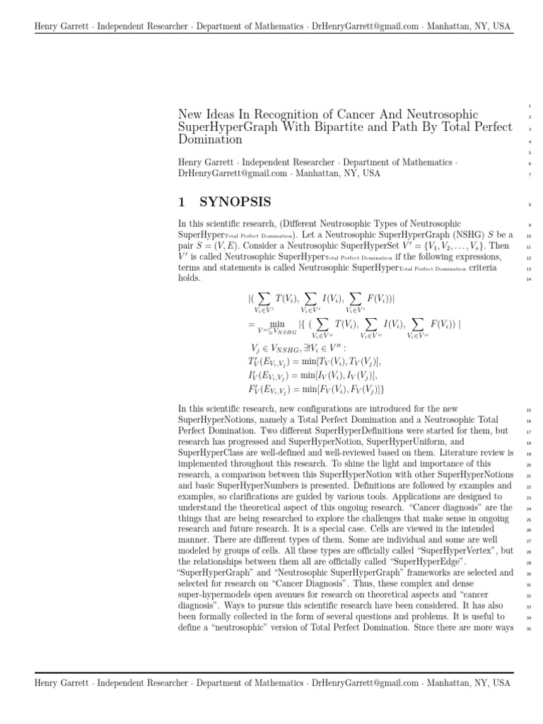 “New Ideas In Recognition of Cancer And Neutrosophic SuperHyperGraph With Bipartite and Path By ...
