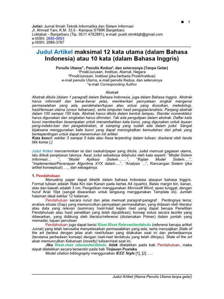 Template Artikel Jurnal JUTIS - 2022 | PDF