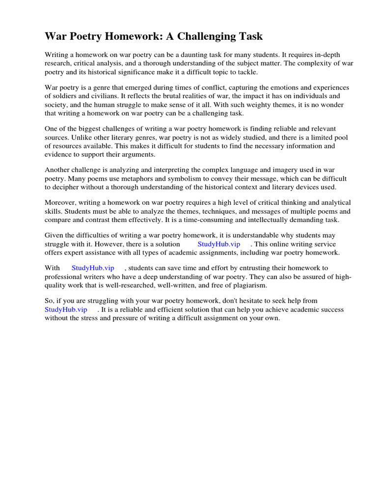 War Poetry Homework | Download Free PDF | Facebook | Critical Thinking