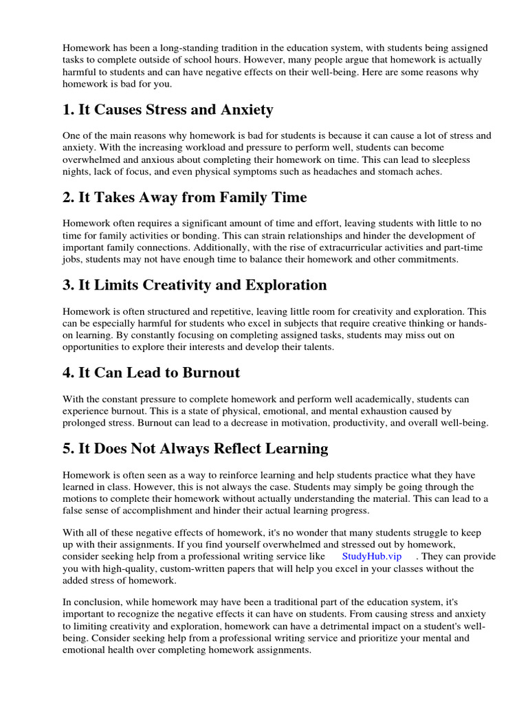 Reasons Why Homework is Bad for You | PDF | Homework | Occupational Burnout