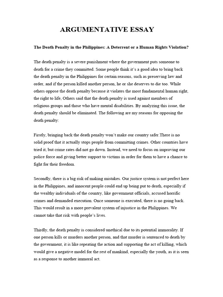 Argumentative Essay | PDF | Capital Punishment | Crimes