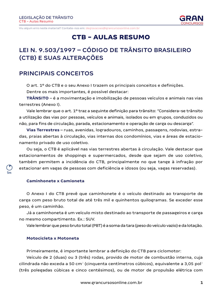 Aula 60 - CTB - Aulas Resumo | PDF | Motocicleta