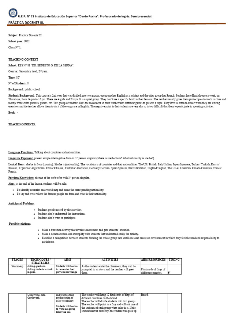 LESSON PLAN 1- | PDF | Flashcard | English Language