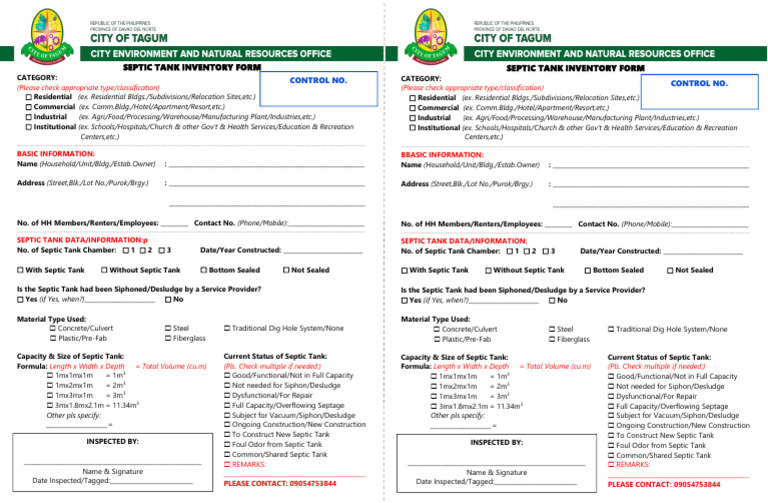 SEPTIC TANK TAGGING FORM - Tagum CIty | PDF | Septic Tank