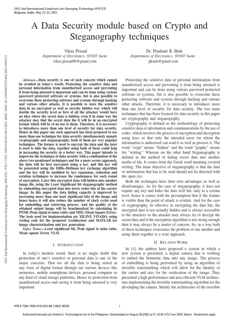 A Data Security Module Based On Crypto and Steganography Techniques | PDF | Key (Cryptography ...