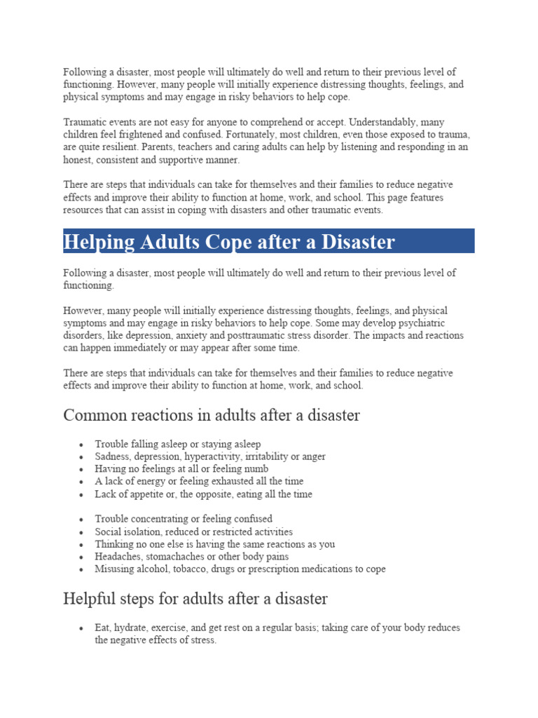 Following A Disaster | PDF | Psychological Resilience | Stress (Biology)