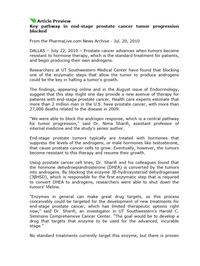 100722.prostate cancer tumor progression blocked | PDF | Prostate ...