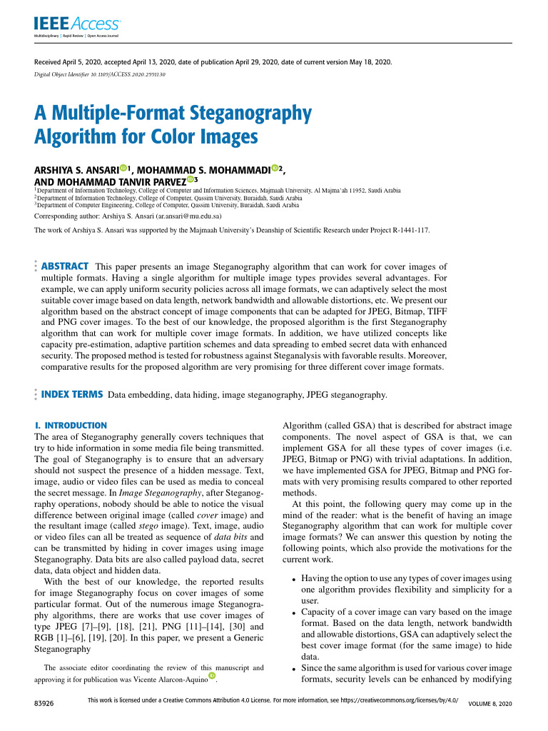 A Multiple Format Steganography Algorithm For Color Images Pdf Rgb Color Model 