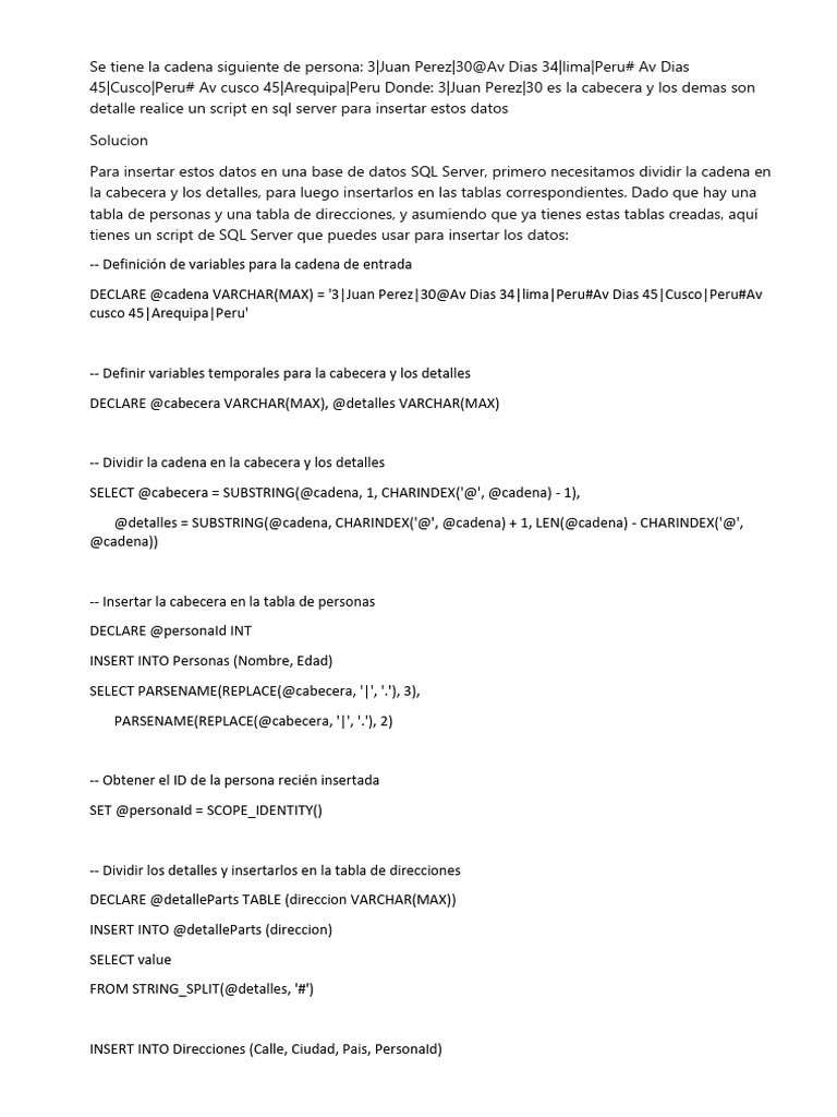 Insertar Datos en SQL Server | PDF