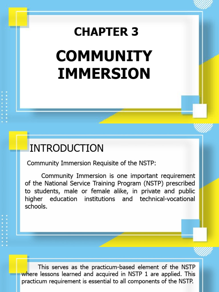 NSTP 2 Chapter 3 Community Immersion | PDF | Community | Sustainability