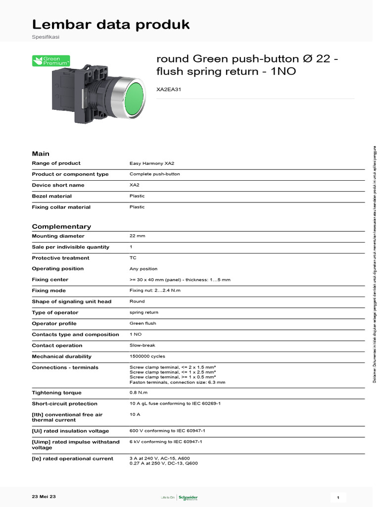 Start Push Button Easy Harmony XA2E - XA2EA31 | PDF | Equipment | Building Engineering