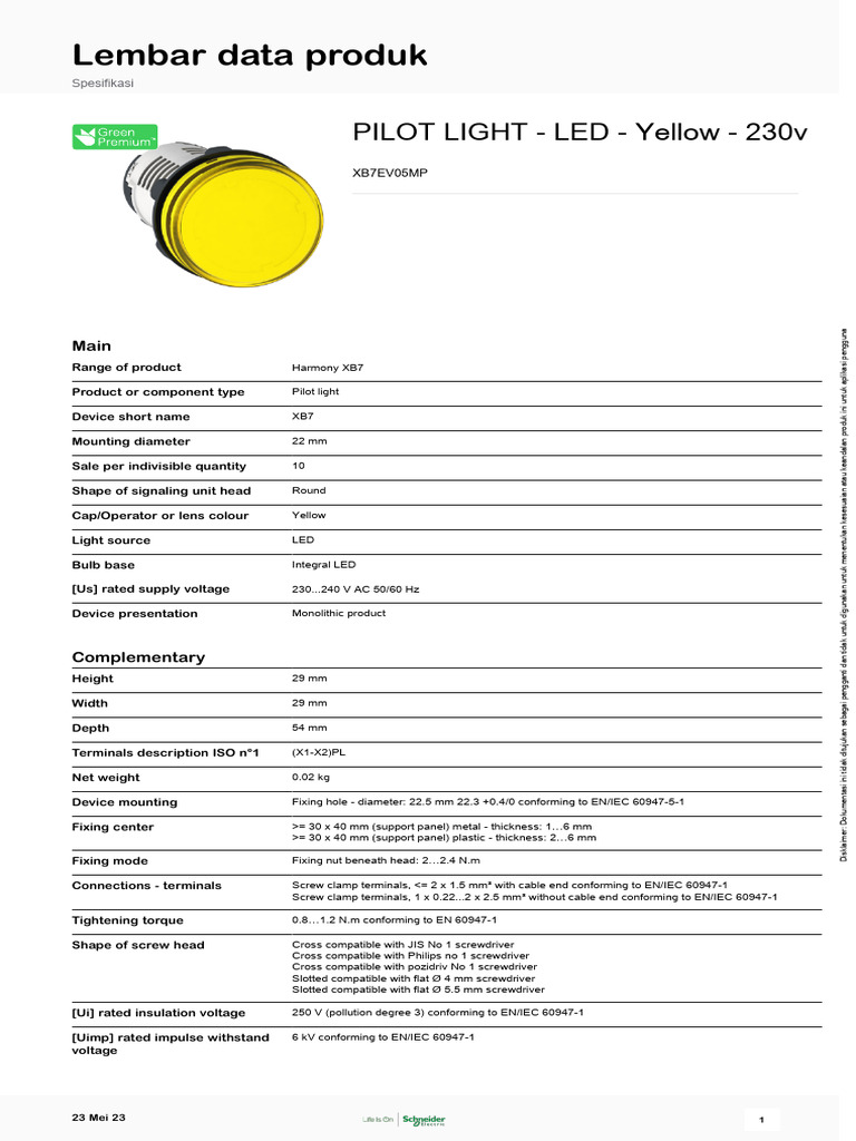 Yellow Pilot Light Harmony XB7 - XB7EV05MP | PDF | Mains Electricity ...