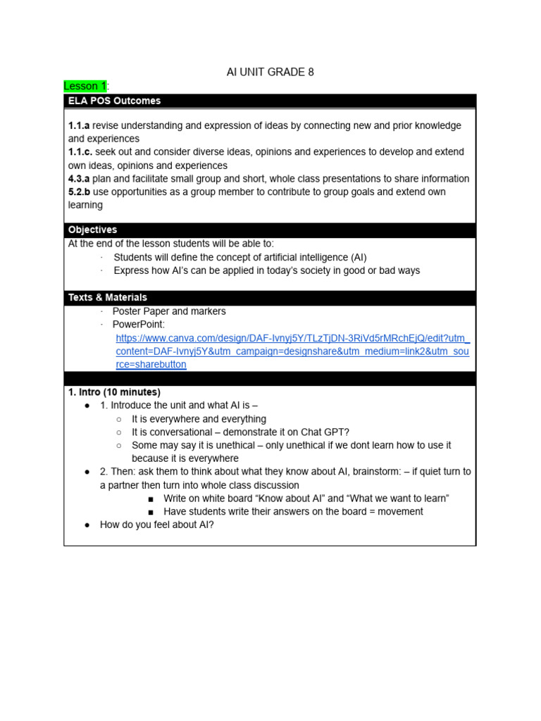Ai Unit Lesson Plans Download Free Pdf Artificial Intelligence