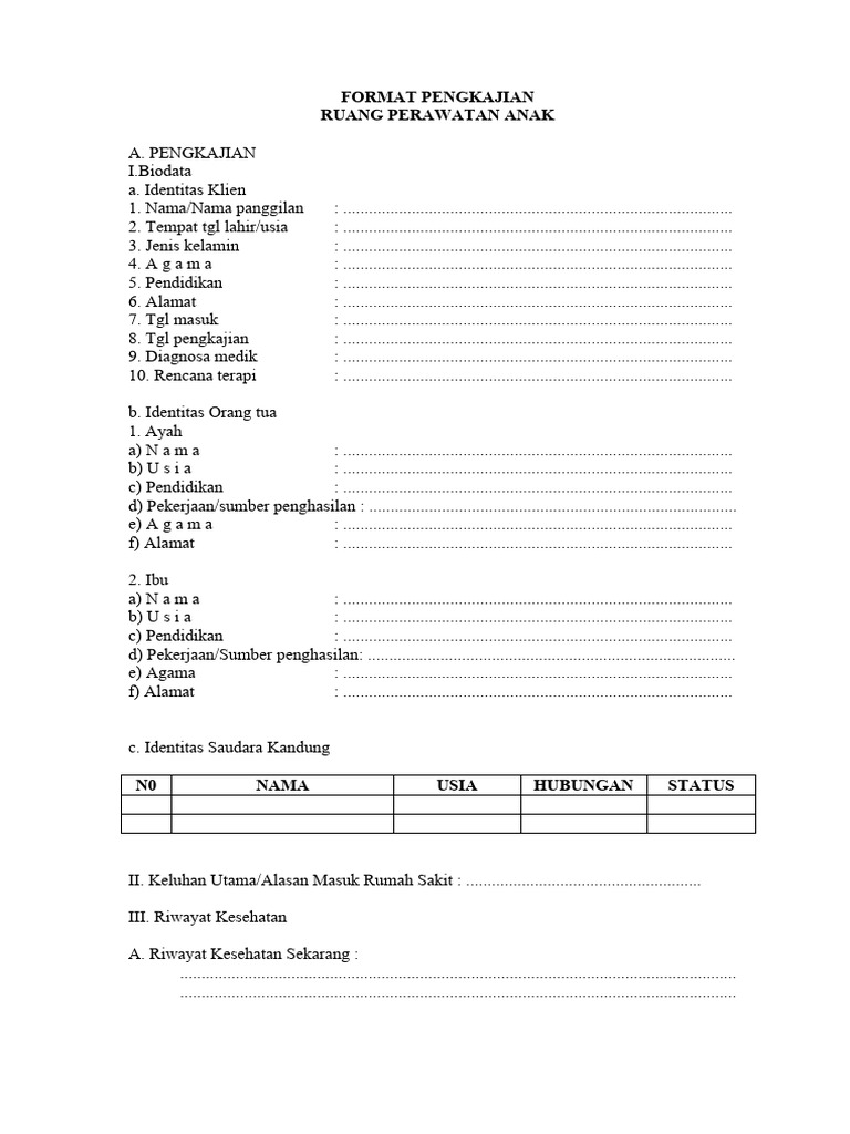 Format Pengkajian Kep Anak | PDF