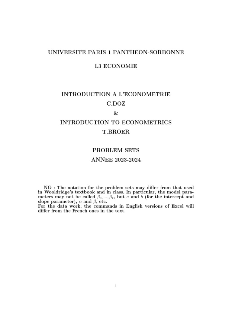 Problem Sets 202324 | PDF | Ordinary Least Squares | Linear Regression