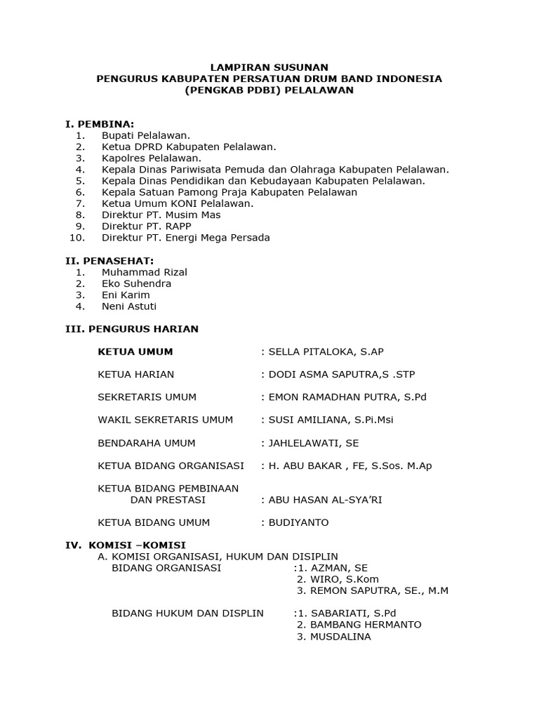 Lampiran Susunan Pengurus Pelalawan | PDF | Ilmu Sosial