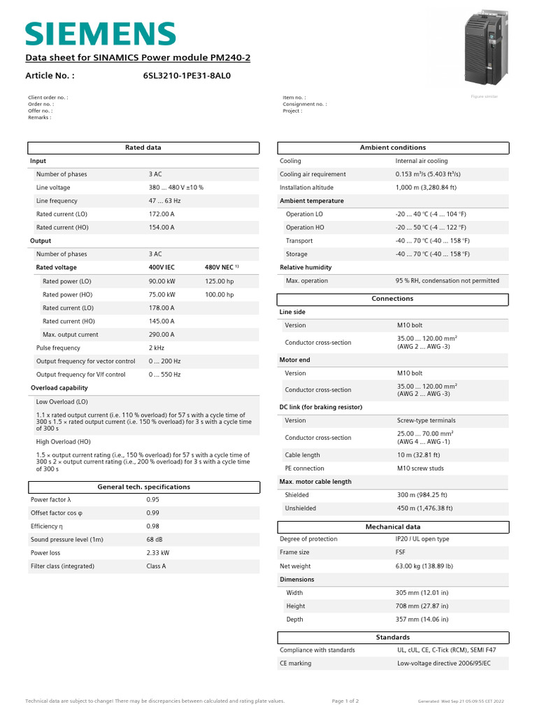 6SL3210-1PE31-8AL0 Datasheet en | PDF | Alternating Current | Physical ...