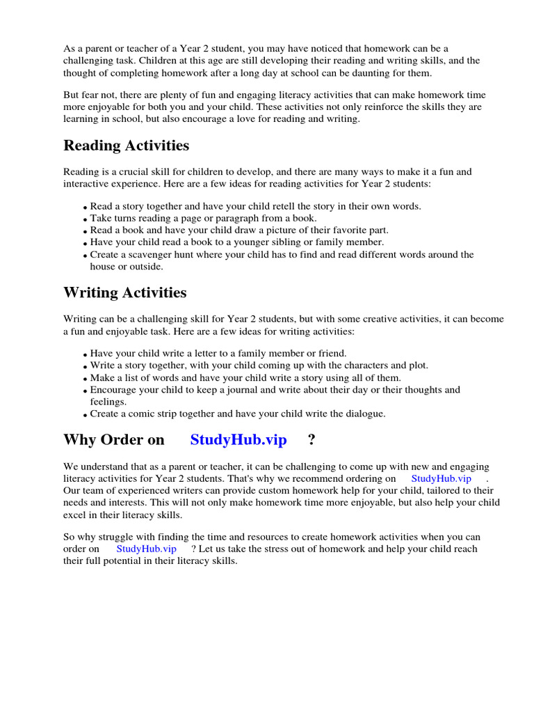 Year 2 Literacy Homework Activities | PDF | Worksheet | Phonics