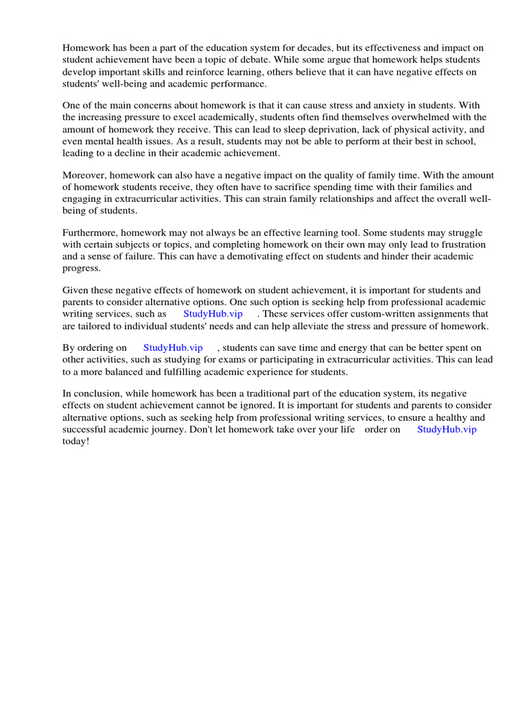 Negative Effects of Homework On Student Achievement | PDF | Homework ...