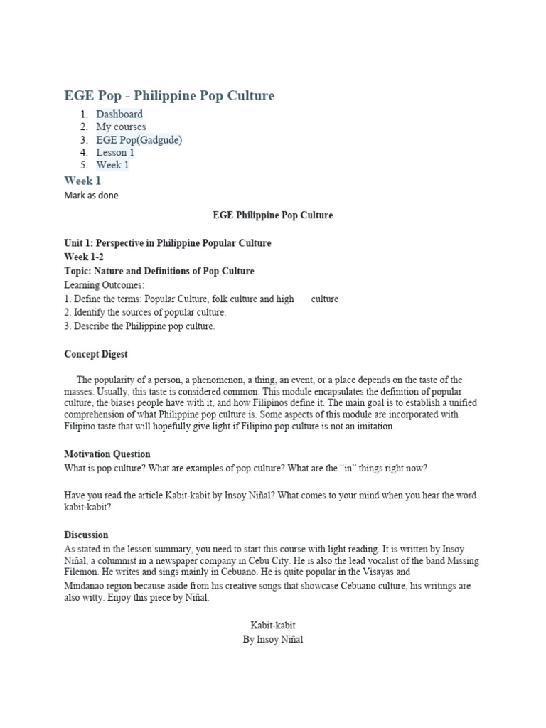 Ege Pop Week 1 2 | PDF | Popular Culture | Mass Media