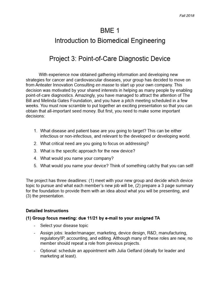BME 1 Project 3 Description | PDF | Business