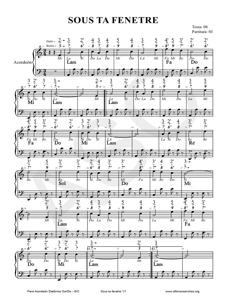 T08-P03-SOUS TA FENETRE - Partitura Completa | PDF