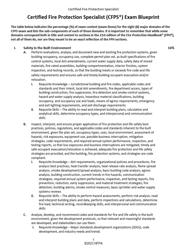 CFPSExam Blueprint | PDF | Fire Safety | Safety