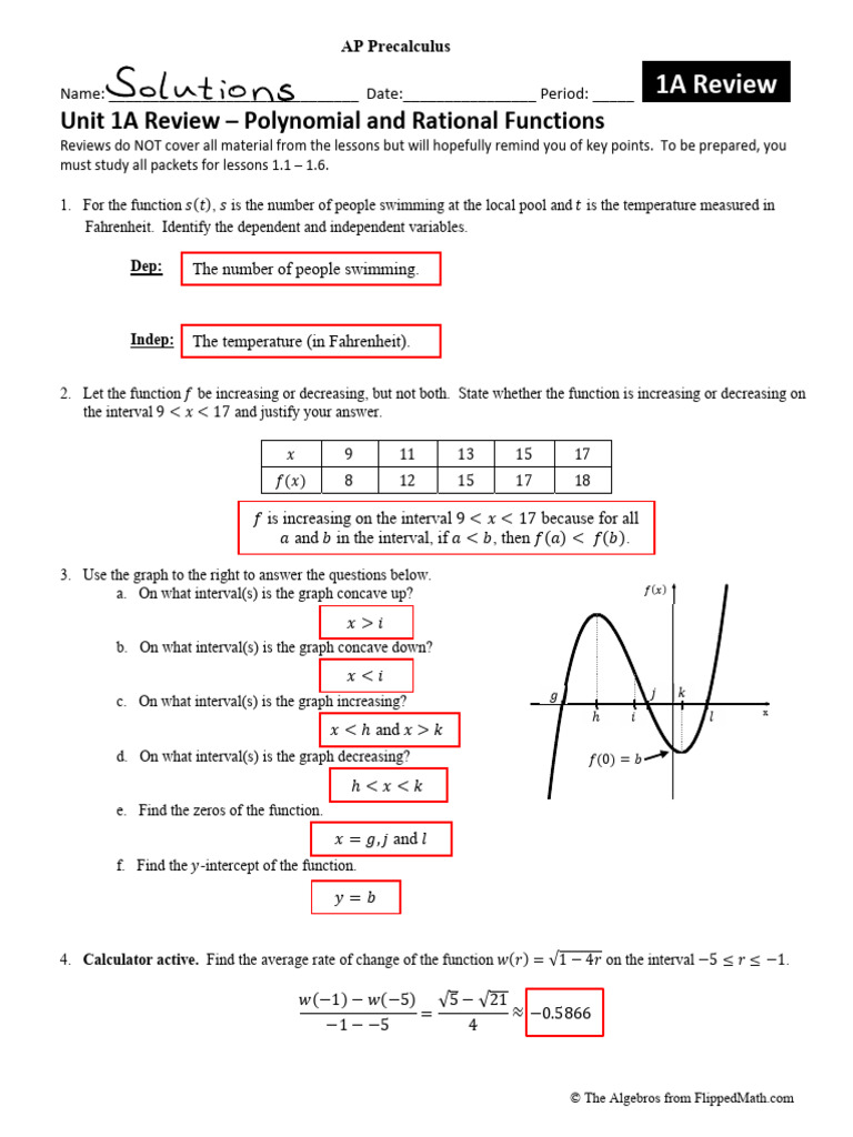 Appc Unit 1a Review Solutions | PDF | Zero Of A Function | Function (Mathematics)
