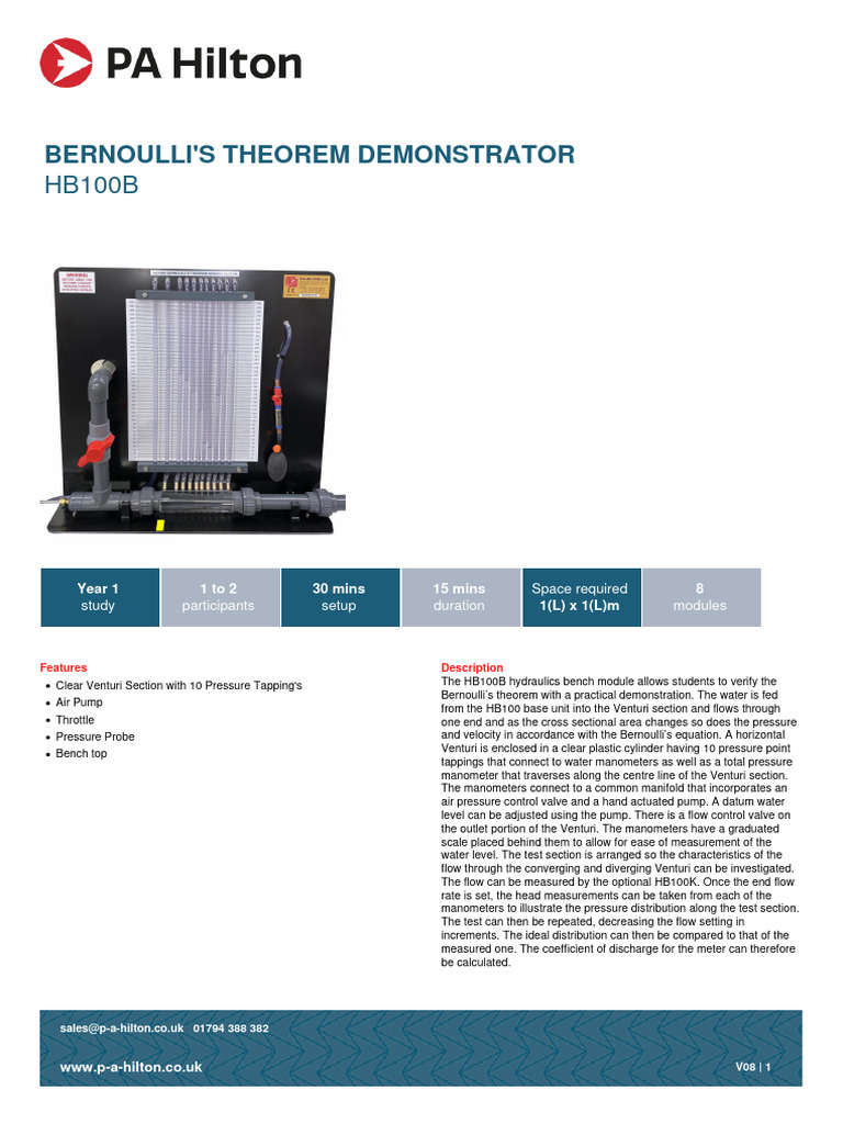 HB100B-BERNOULLI'S THEOREM DEMONSTRATOR | PDF | Pressure | Pressure ... HB100B-BERNOULLI'S THEOREM DEMONSTRATOR | PDF | Pressure | Pressure ...