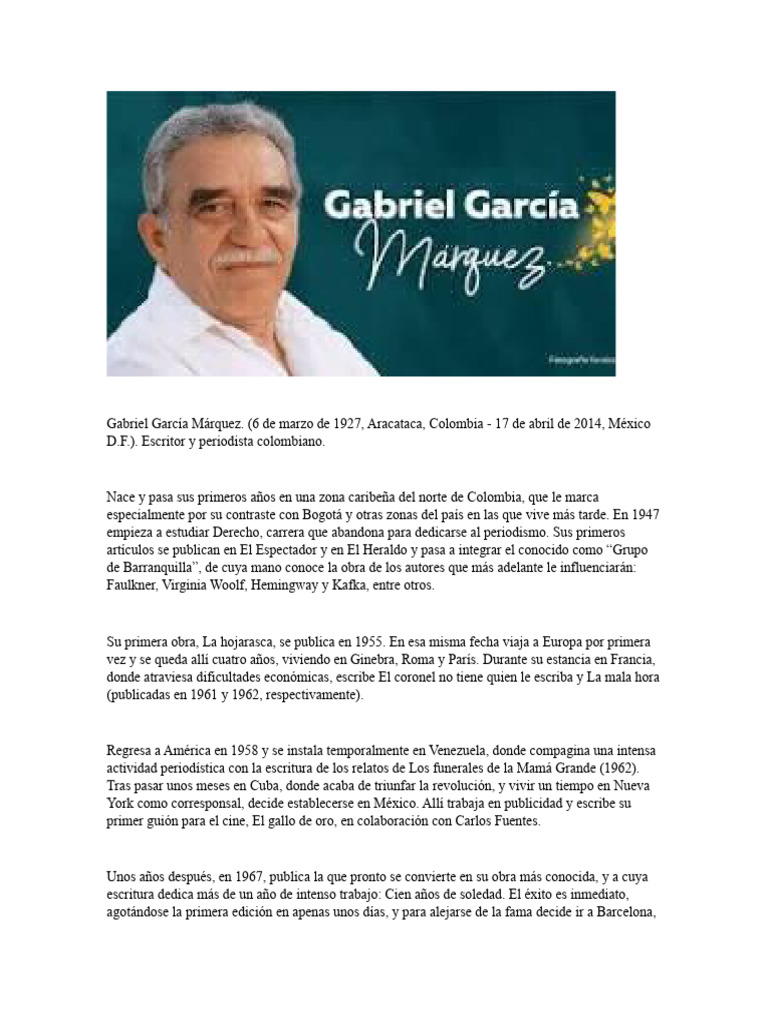 Gabriel García Márquez | Descargar gratis PDF | Gabriel García Márquez
