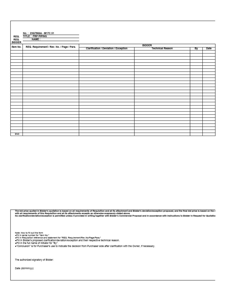Technical Clarification Deviation Exception List | PDF