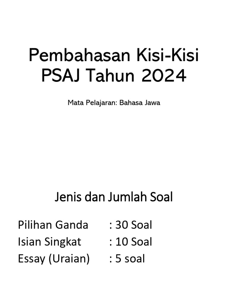 Bahasa Jawa - Pembahasan Kisi-Kisi PSAJ Tahun 2024 | PDF