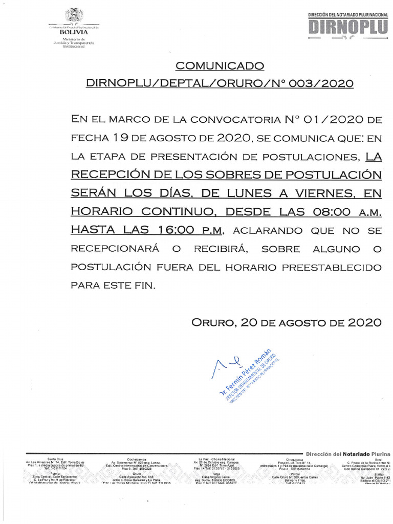 Comunicado 03-2020 Oruro | PDF