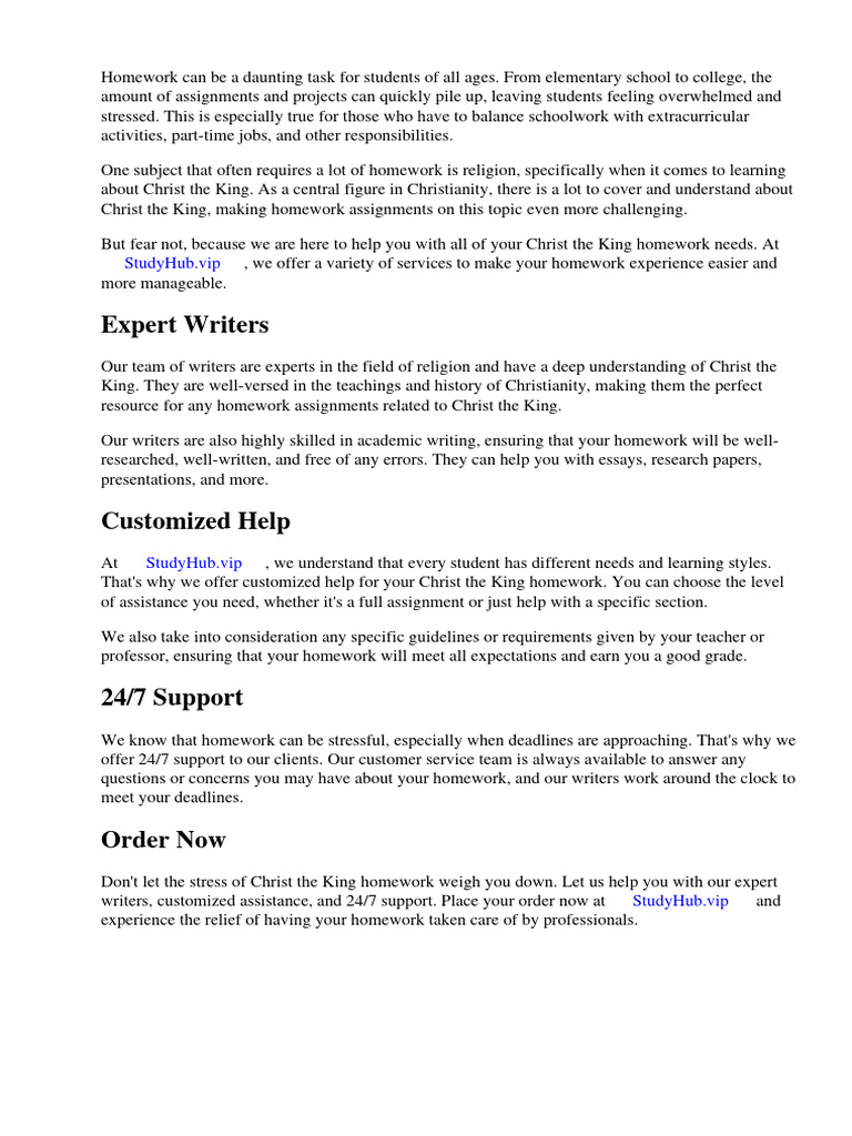 Christ The King Homework | PDF | Jesus | Homework