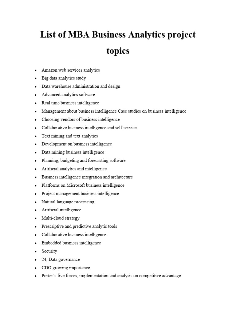 List of MBA Business Analytics Project Topics | Download Free PDF ...