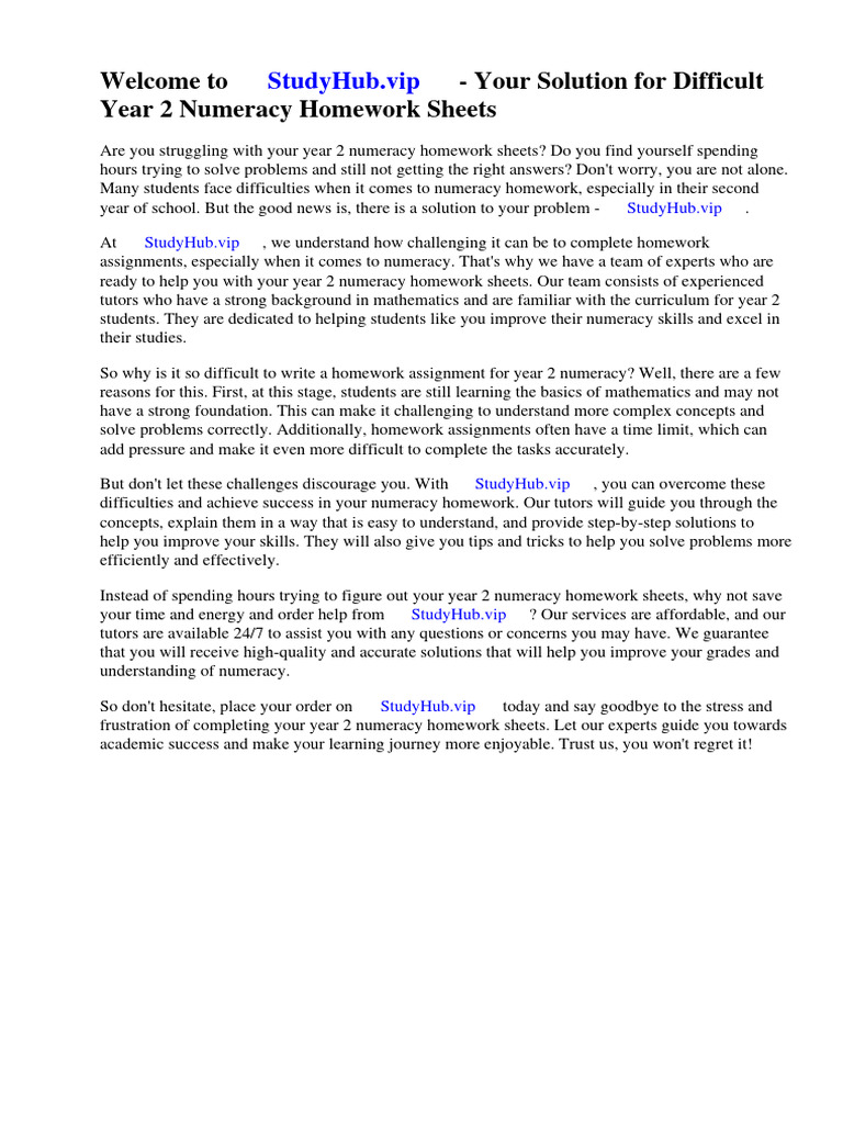 Year 2 Numeracy Homework Sheets | PDF | Mathematics | Worksheet