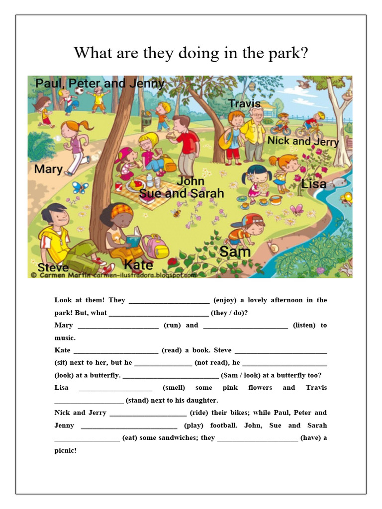 Present Continuous Reading Comprehension Exercises - 129273 | PDF ...